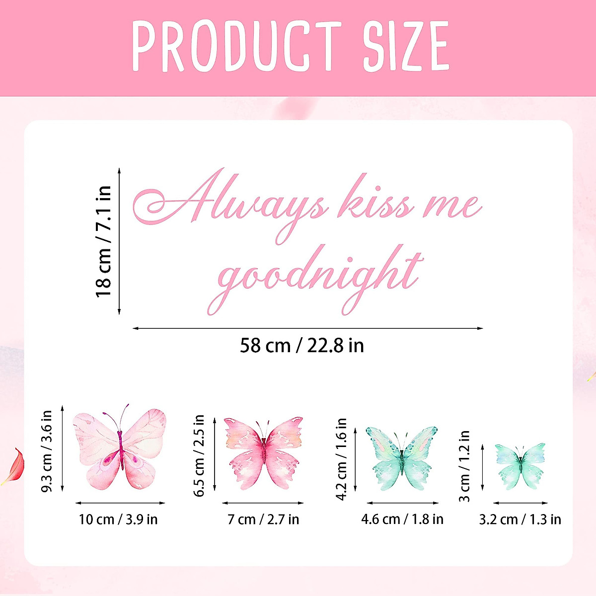 Butterfly Wall Decor Stickers Glow in The Dark Butterfly Wall Decals Peel and Stick Luminous Butterflies Always Kiss Me Good Night Decals Positive Quotes for Girls Kids Ceiling Bedroom Living Room