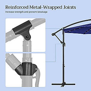 SONGMICS 10 ft Cantilever Patio Umbrella with Solar-Powered LED Lights, Outdoor Offset Umbrella with Base, Pool Garden Deck, Crank for Opening Closing, Water-Repellent, UPF 50+, Navy Blue UGPU118L01