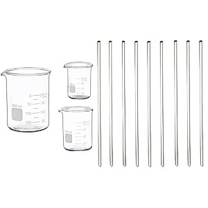 Glass Measuring Low Form Beaker Set 50ml 100ml 250ml 9pcs Glass Stir Sticks Glass Stirring Rod 12" Long 1/4'' Diameter