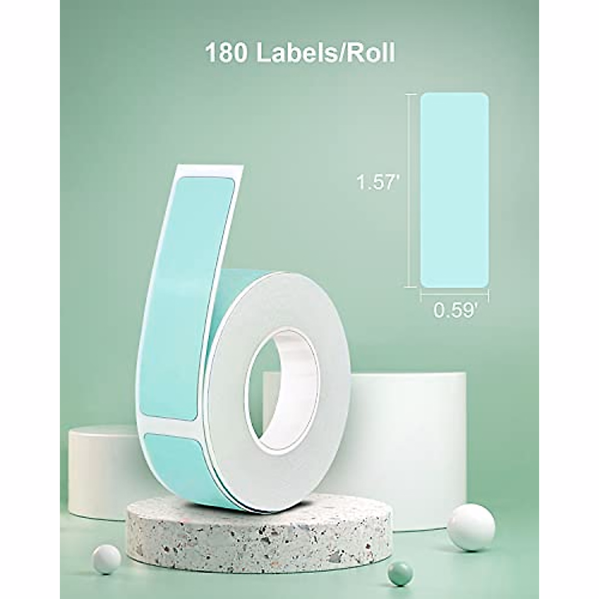 POLONO Thermal Label Maker Tape Replacement Compatible with D30, P10 E1, L1, Q1 Label Printer, Not for POLONO P31S, 15mmx40mm/0.5x1.57inch, 180 Labels/Roll, P10 Thermal Printing Label Paper (Green）