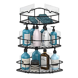 AXTEE Corner Shower Caddy, Shower Shelf with Hooks, 3 Pack Shower Organizer Storage - SUS304 Stainless Steel Bathroom Shower Organizer for Bathroom, Toilet, Kitchen and Dorm - Black