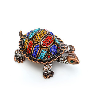 YU FENG Vintage Turtle Jewelry Trinket Box Hinged,Hand-Painted Sea Animal Figurine Collectible Enamel Sea Turtle Ring Holder Crystal Studded Treasure Keepsake Box (2.5inch,Colorful)