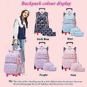 Mfikaryi 3PCS Girls Rolling Backpack Elementary Student Schoolbag Travel Trolley Bag Wheeled Bookbag with Lunch Box