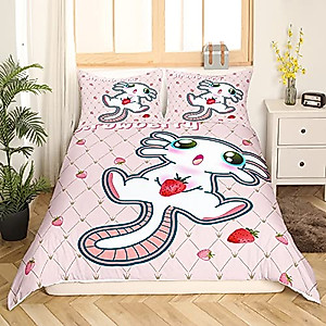 Erosebridal Kawaii Axolotl Beding Set Full Decor Sea Wildlife Comforter Cover Cute Rainbow Bed Sets for Girls Boys Bedroom Animal Pet Theme Duvet Cover Colorful Galaxy Bedspread Cover 3pcs