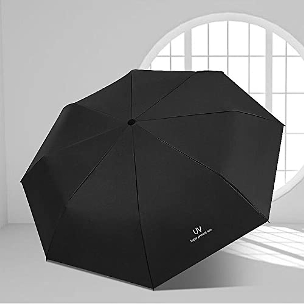 YAMHOHO Lightweight and sturdy umbrella windproof folding men and women clear rain dual-use vinyl sun umbrella sunscreen UV protection sunshade double travel umbrella (UV-Black)