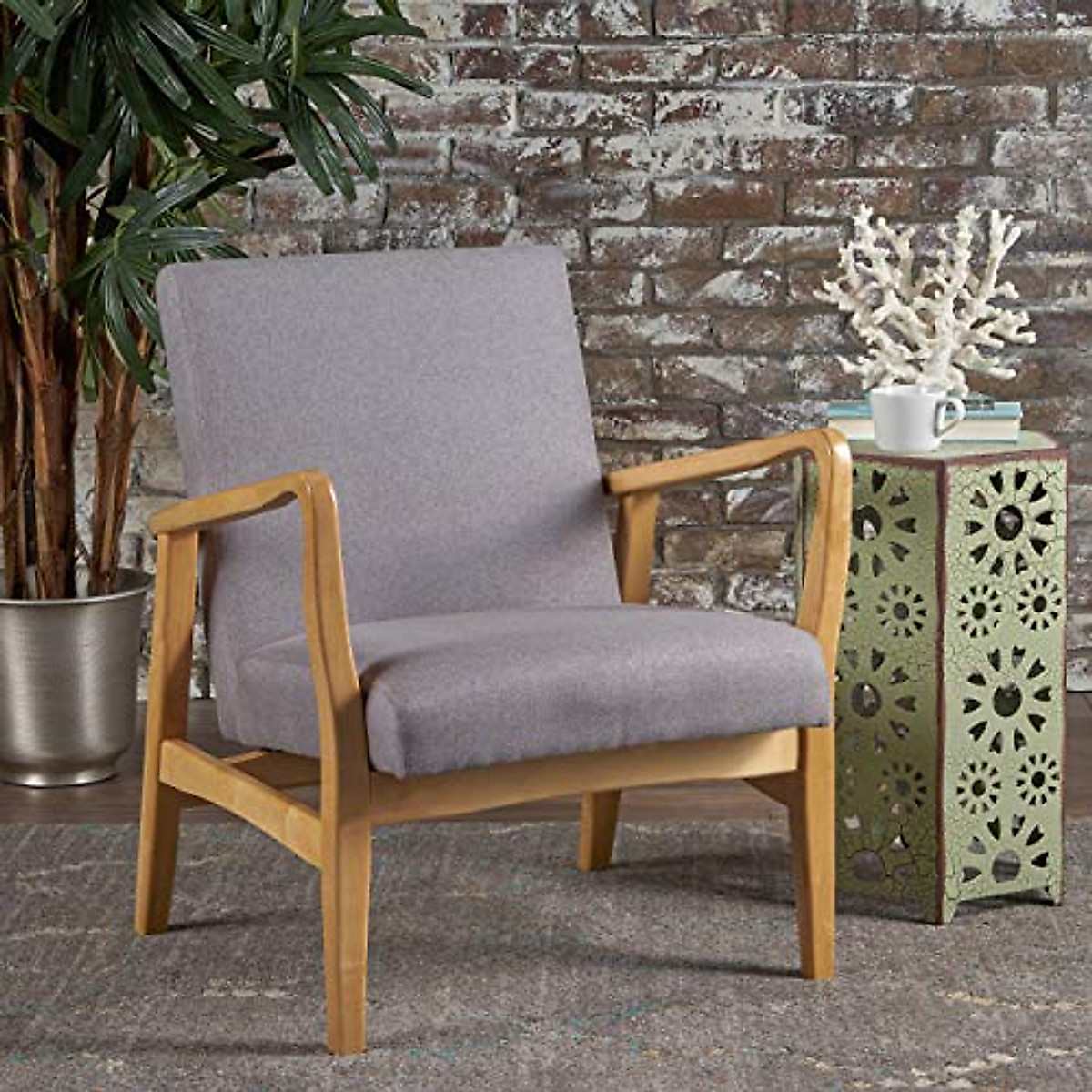 GDF Studio Winford Light Grey Fabric Wood Frame Mid Century Modern Office Chair