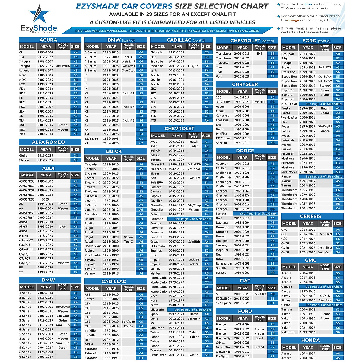 EzyShade 10-Layer Car Cover Waterproof All Weather - See Vehicle Size-Chart - Car Covers for Automobiles & Car Snow Cover - Full Exterior Covers - Winter Rain Sun SUV Sedan. Size A4 (See SizeChart)