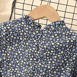 VINUOKER Toddler Girls Cotton Dress Long Sleeve Floral Dress for Little Girls Midi Dress 2-8years Fall Winter Dress A-blue