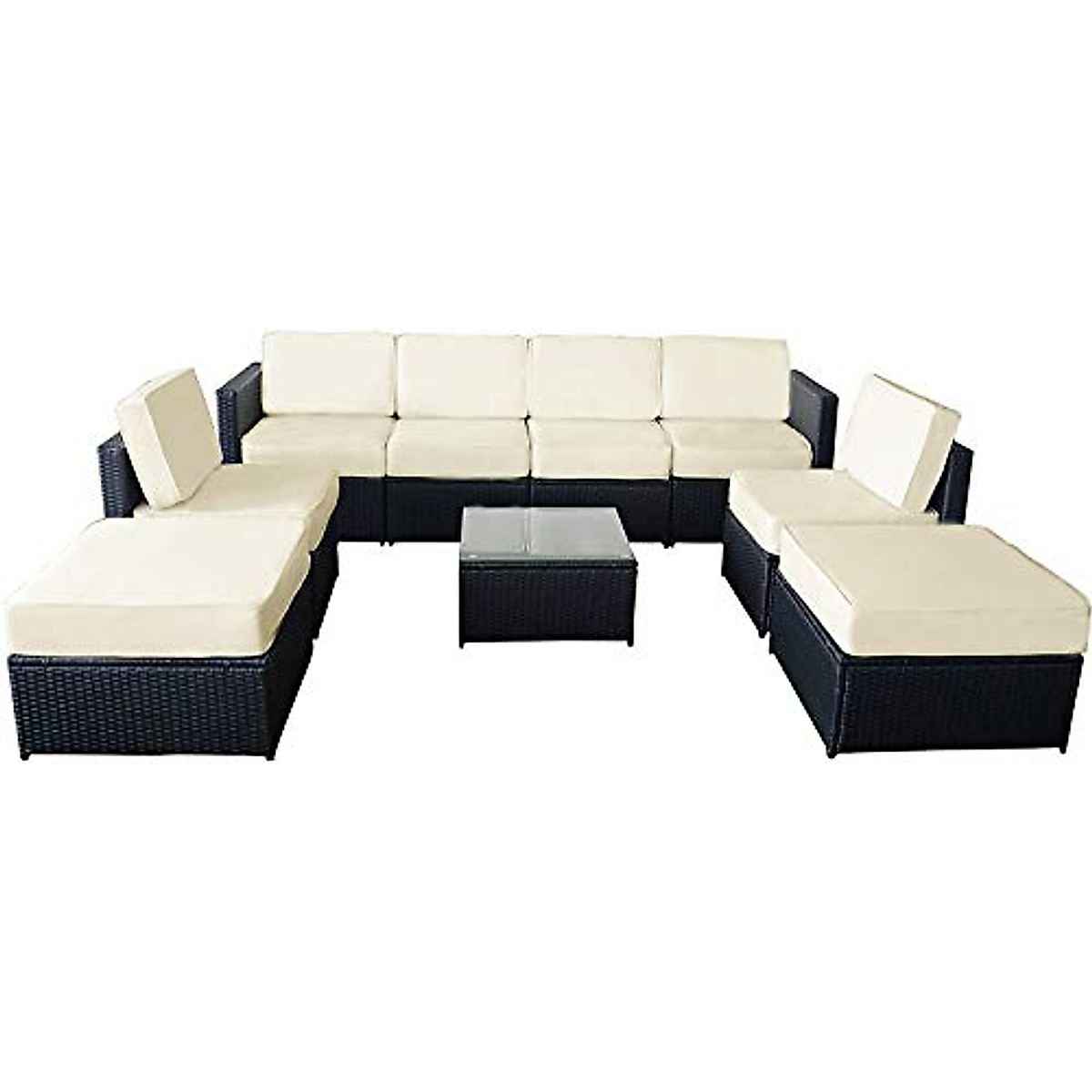 MCombo 6085 9 PC Cozy Outdoor Garden Patio Rattan Wicker Furniture Sectional Sofa (Creme White)
