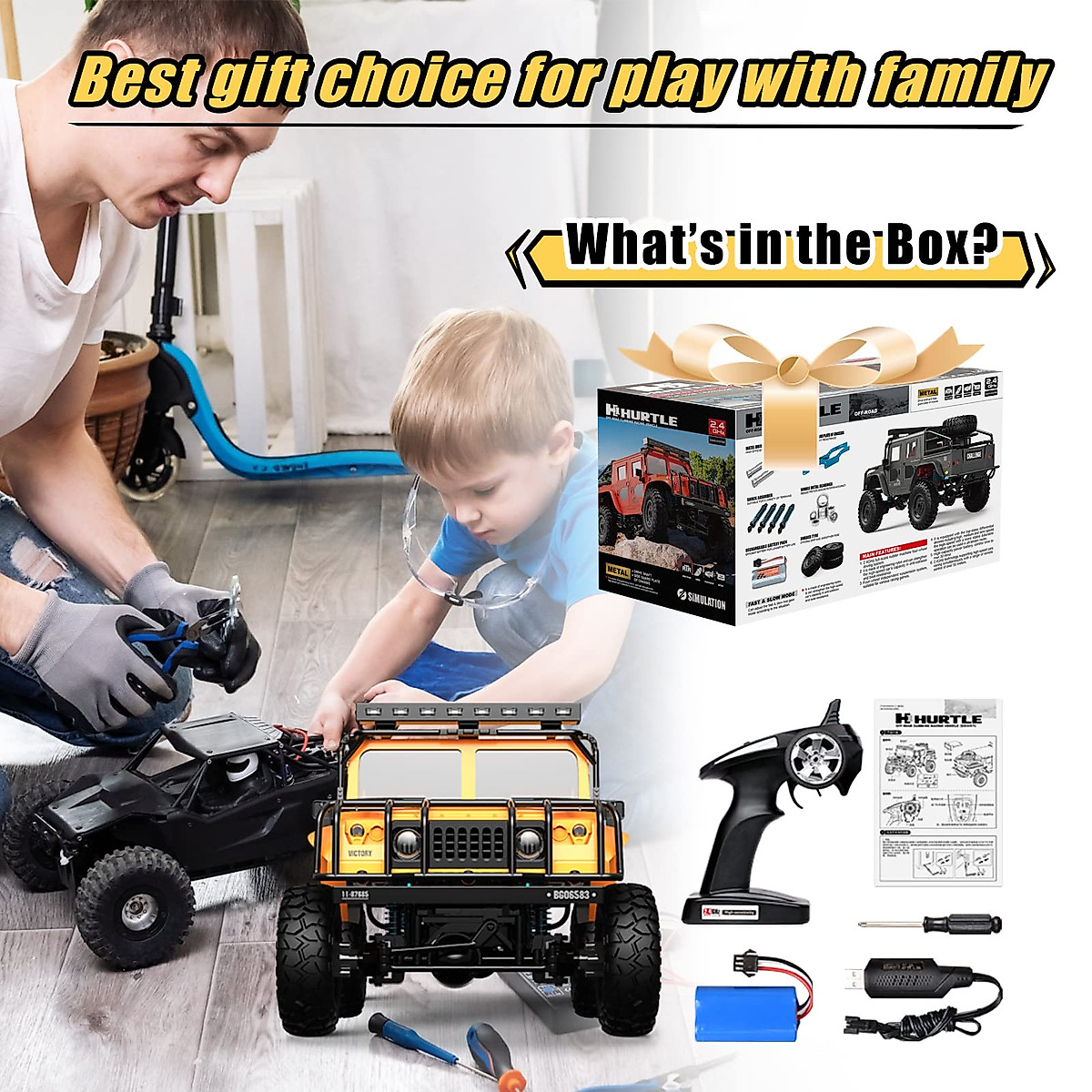 FUUY RC Car 4x4 Rock RC Crawler: Remote Control Truck 1/12 Scale Jeep Toys for Adults Kids Yellow