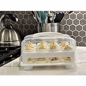Top Shelf Elements Deviled Egg Carrier, Egg Holder Carries 24 Standard-Size Eggs/Deviled Eggs, Durable Egg Traveler Two Tier Stand and Reusable Egg Box (White)