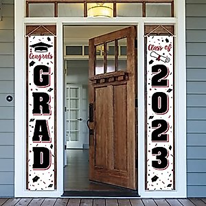 LASKYER Congrats Grad Class of 2023 Red Door Banner - Perfect for School Home Door Sign Porch Sign Backdrop 2023 Graduation Party Decorations.