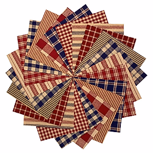 40+ American Heritage Charm Pack Red Blue, 5 inch Precut Cotton Homespun Fabric Squares by JCS