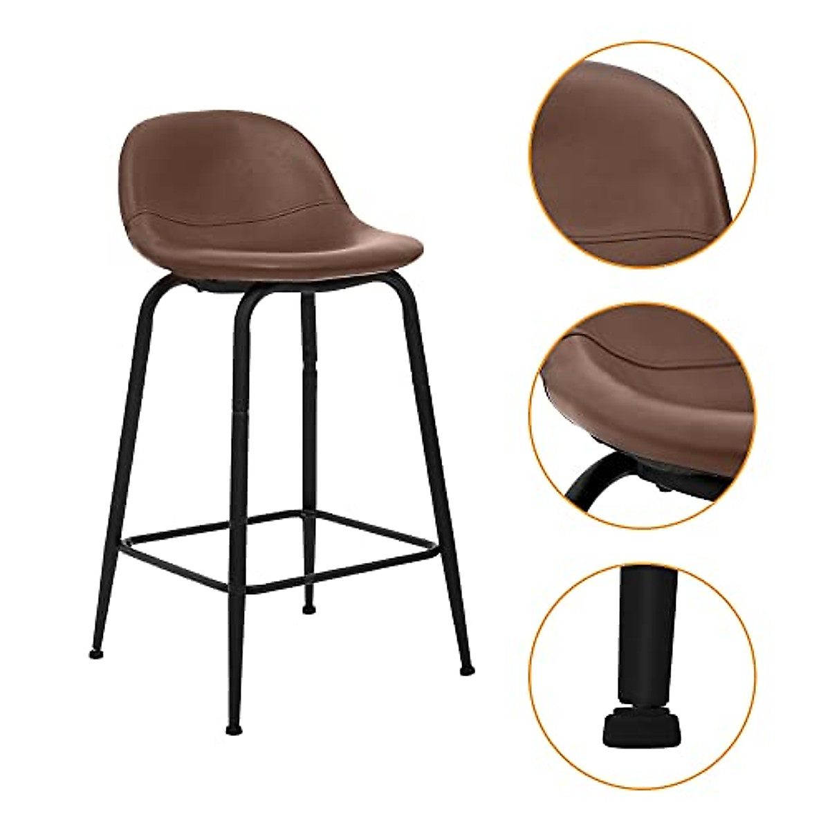 CangLong Faux Leather Back and Footrest Modern Counter Stool Chair Height for Pub Coffee Home Dinning Kitchen, Set of 2, Brown