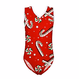 FKELYI Kids Girls Gymnastics Leotards Christmas Sugar Printed Sleeveless Tank Bodysuit Toddlers Xmas Holiday Performance Outfit Ballet Dancewear 3-4T