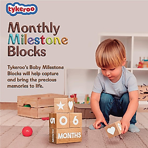 Tykeroo Baby Monthly Milestone Blocks — Cute Nursery Decor — Lovely Newborn Photography Props — Baby Shower Gifts (Natural Beech)