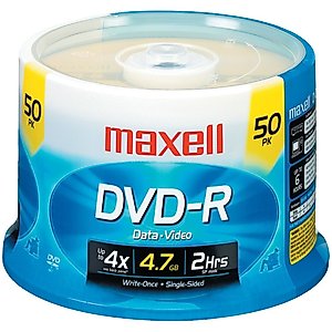 Maxell DVD-R 4.7GB Write-Once, 16x Recordable Disc (Spindle Pack of 50) (Silver)