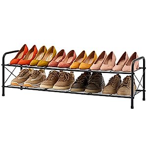 Hoctieon 2 Tier Shoe Rack for Closet, Shoe Rack FreeStanding, Entryway Shoe Shelf, Shoe Storage Organizer, Durable Mesh Style Shoe Rack, Black