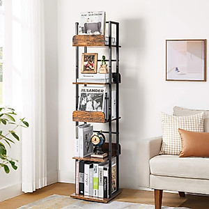 Bikoney Bookshelves 5-Tier, Rotating Bookshelf Tower for Corner, Small Bookcase, Tall Industrial Bookshelf, Narrow Bookshelf, Wood and Metal Black