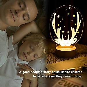 MYTH REALM Elk Rechargeable 3D Illusion Night Light with Beech Stand, LED Decoration Lamp, 4 Options Gifts for Kids Friends Family(Elk)