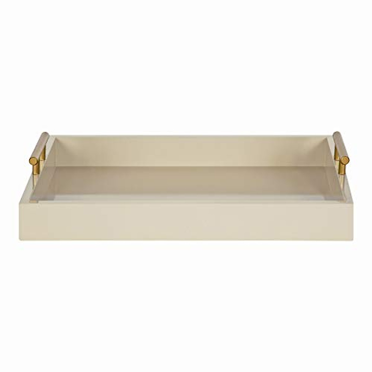 Kate and Laurel Lipton Mid Century Modern Decorative Wood Tray with Brushed Gold Metal Handles, Sand Brown