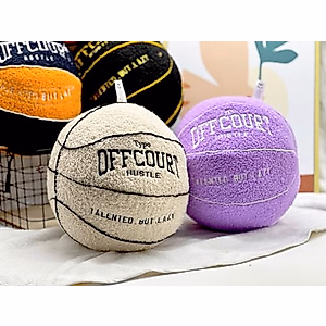 Tezimjia 2023 New Offcourt Basketball Pillow,11" Basketball Shaped Pillow Teddy Fleece Embroidered Basketball Throw Pillow Fuzzy Plush Toy Gifts for Kids Boys Girls (Beige)