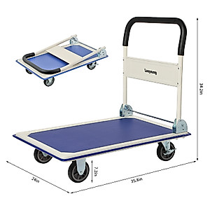 Leeyoung Dolly Cart Folding Moving Platform Hand Truck for Warehouse, Portable Flatbed Cart with Non-Slip Swivel Casters,with Brake (660Lbs Load-Bearing Capacity, Blue)