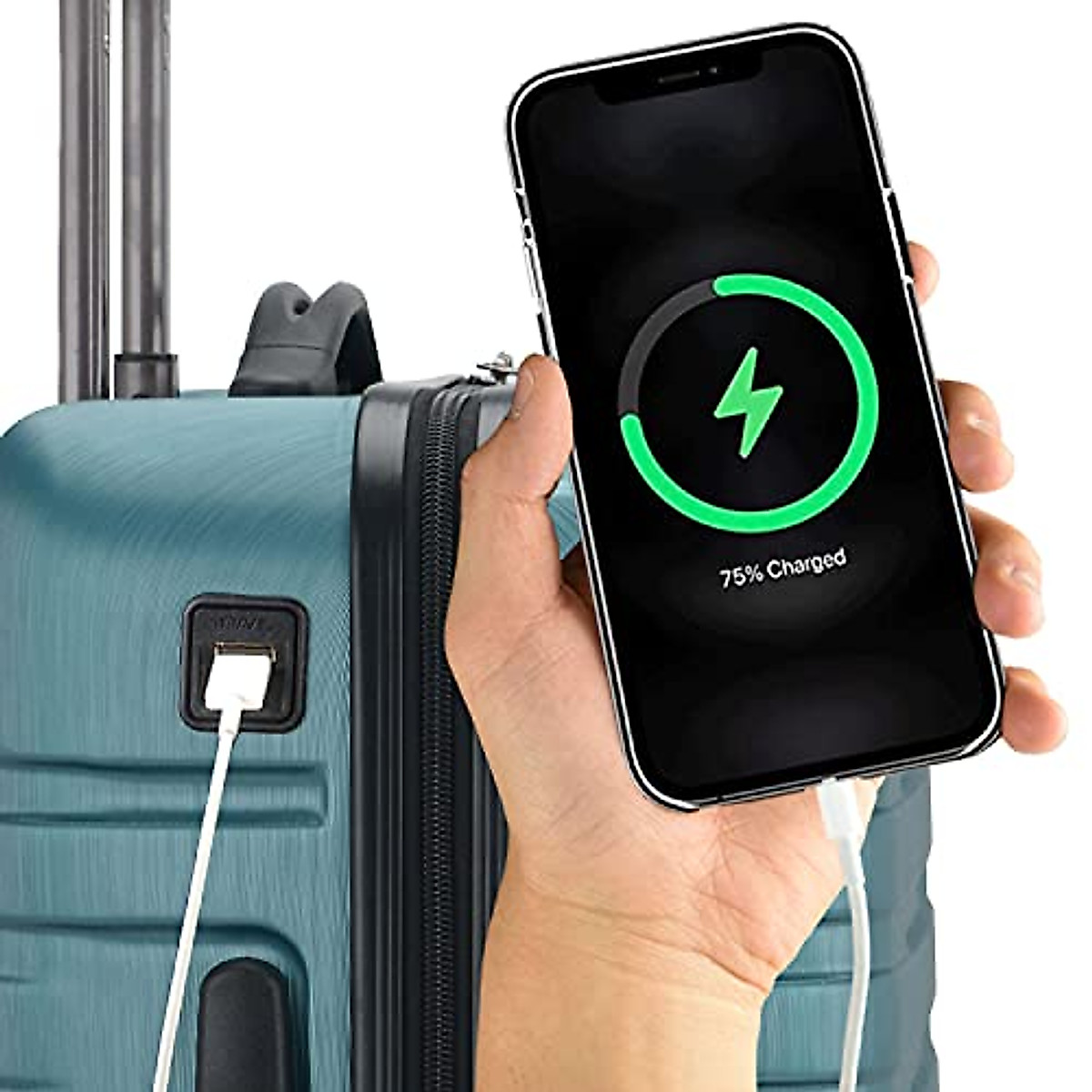 U.S. Traveler Boren Polycarbonate Hardside Rugged Travel Suitcase Luggage with 8 Spinner Wheels, Aluminum Handle, Teal, 2-Piece Set, USB Port in Carry-On