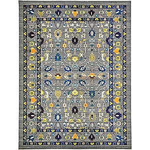 Unique Loom Medici Collection Floral Traditional Vibrant Colors Gray Area Rug (9' 0 x 12' 0)