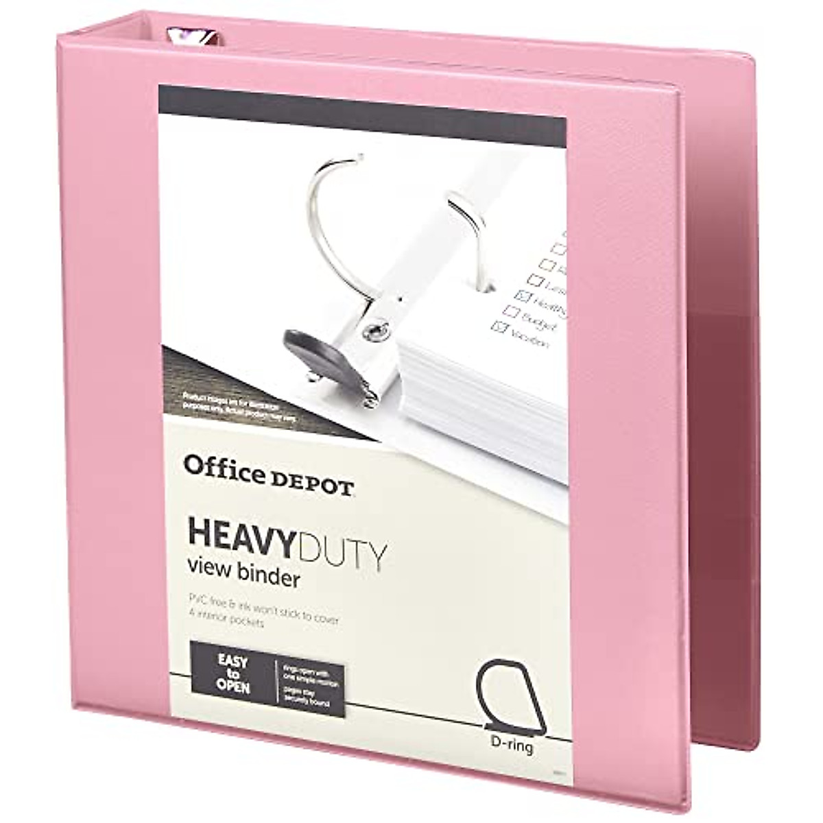 Office Depot® Heavy-Duty View 3-Ring Binder, 2" D-Rings, 49% Recycled, Light Pink