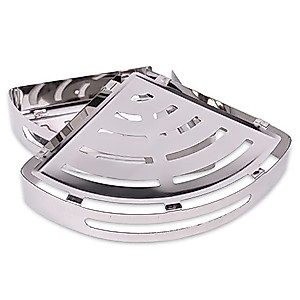 aZugo No-Drilling Wall Mounted Double-layer Corner Kitchen Bathroom Storage Racks Shelving Stainless Steel With 2hooks