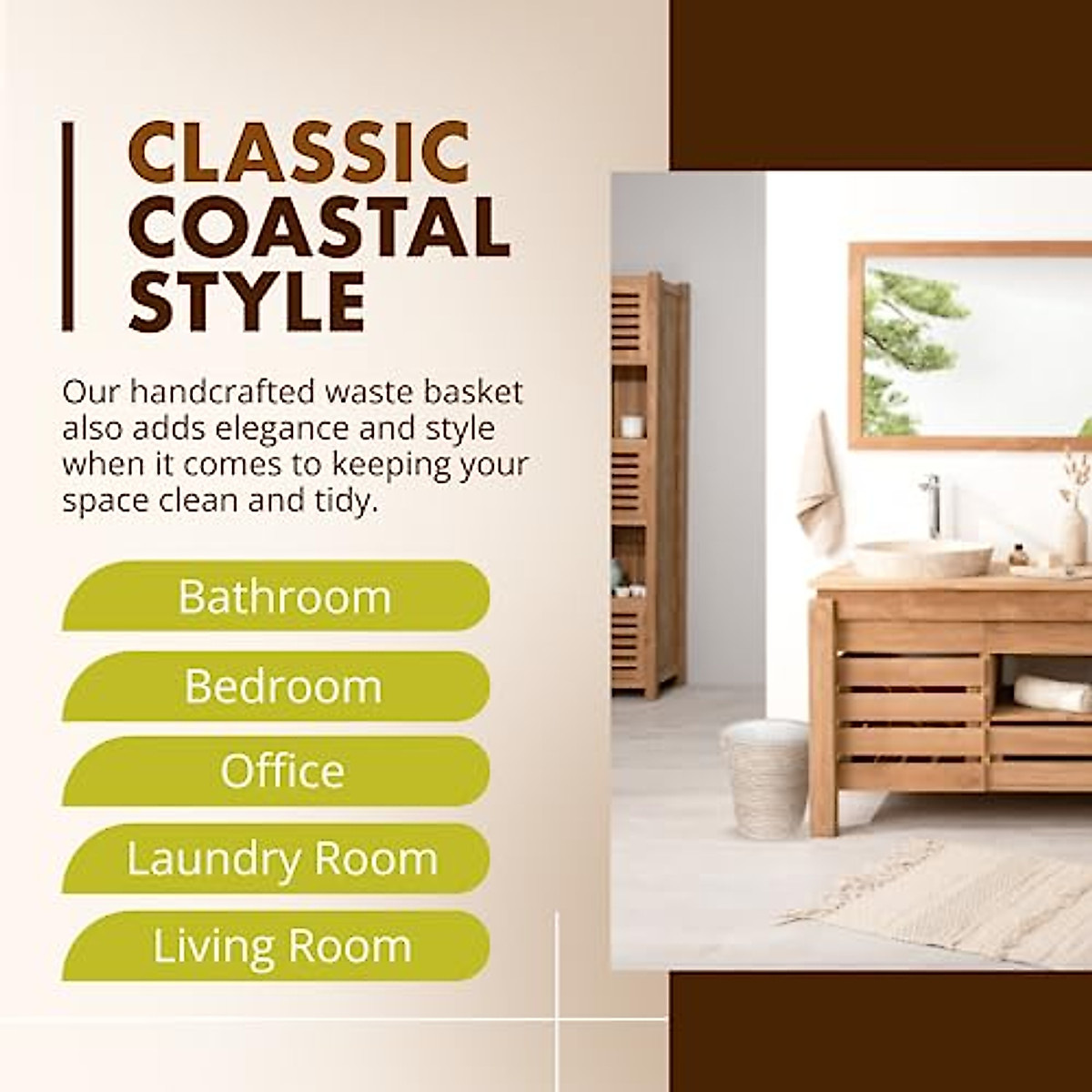 Kouboo La Jolla Rattan Plastic Insert, White-Wash Waste Basket