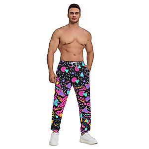 Bornore 80s 90s Mens Jogger Workout Athletic Sweatpants Vintage Neon Outfit Funny Long Pants(Red-M)