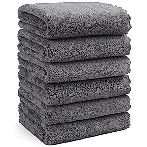 Orighty 6 Pack Premium Hand Towels - Ultra Soft & Highly Absorbent - Microfiber Coral Velvet for Bathroom, Gym, Shower, Spa, Quick Drying Hand Towel 15 x 25 inches (Grey)