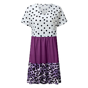 Cnebo Midi Dresses for Women Wedding Guest Summer Polka Dot Printed Panel Contrast Women's V Neck Short Sleeved Dress