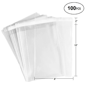 100pcs 8x10inch 2.0 mil Clear Resealable Cello / 8x10 Cellophane Bags Good for Bakery, Candle, Soap, Cookie