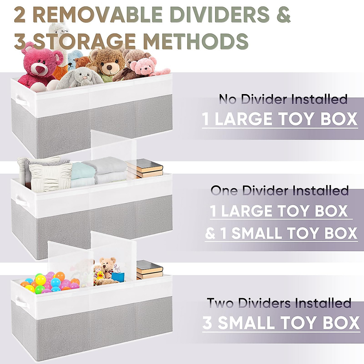 Kids Toy Box, Extra Large Toy Chest for Boy and Girl, 118L Toy Storage Organizer Stuffed Animals Holder with Removable Divider and Sturdy Handle for Nursery, Bedroom, Living room, 36"L x 12.6"W x 16"H