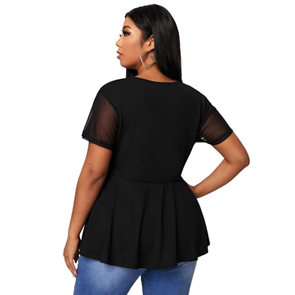SOLY HUX Womens Plus Size Sexy Tops Criss Cross Blouses V Neck Short Sleeve Shirts Pure Black 2XL
