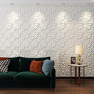 MIX3D Decorative 3D Wall Panels Star Textured PVC Wall Panels for Interior Wall Decor, 12''x12'' White Pack of 33 Tiles Cover 32 Sq. Ft