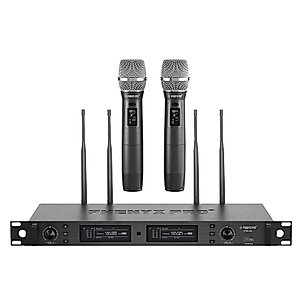 Phenyx Pro Wireless Microphone System, True Diversity Dual Cordless Microphone Set, Professional UHF Handheld Wireless Microphones w/Auto Scan, 2x1000 Channels, 328ft for Stage & Studio (PTU-2U)