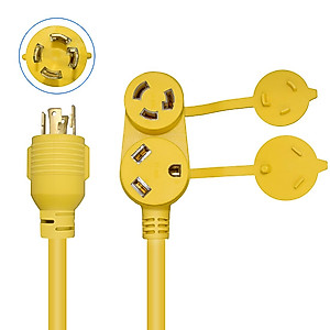 JORINDO 0.3M/1FT NEMA L14-30P to TT-30+L5-30R RV Generator Adapter Cord,NEMA L14-30P Male to TT-30 Female，L14-30P 4-Prong to L5-30R 3 Holes Power Plug Power Conversion line，30amp to 30amp