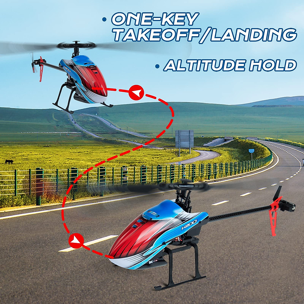 CKYSCHN 4-CH RC Helicopters, WLtoys K200 Remote Control Helicopters One Key Take Off/Landing, 2.4G Mini RC Helicopters 2 Shells 2 Battery, Hobby RTF Helicopter for Adults