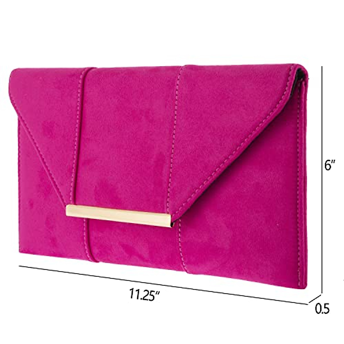 Faux Microsuede Envelope Clutch, Fuchsia Medium