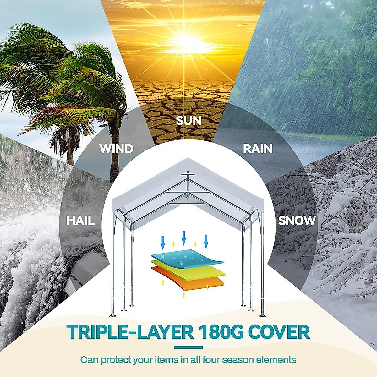 ADVANCE OUTDOOR 10x20 ft Carport Heavy Duty Car Canopy Garage Party Tent Outdoor Portable Boat Shelter, Adjustable Height from 9.5 ft to 11 ft, White