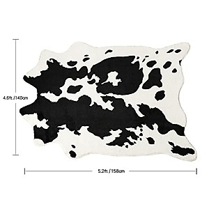 FALARK Fluffy Cow Print Rug Faux Cowhide Rugs for Living Room Bedroom, Cute Animal Print Carpet Western Home Decor Mat, Upgraded Luxury Area Rug Soft Cow Skin Rugs, Black and White, 4.6ft x 5.2ft
