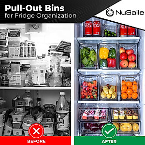 NuSaile Stackable Refrigerator Organizer Bins Pull Out Drawers with Handles - Vegetable and Fruit Storage Containers for Fridge - 2 Pack 3 Liter Plastic Kitchen Food Storage Bins