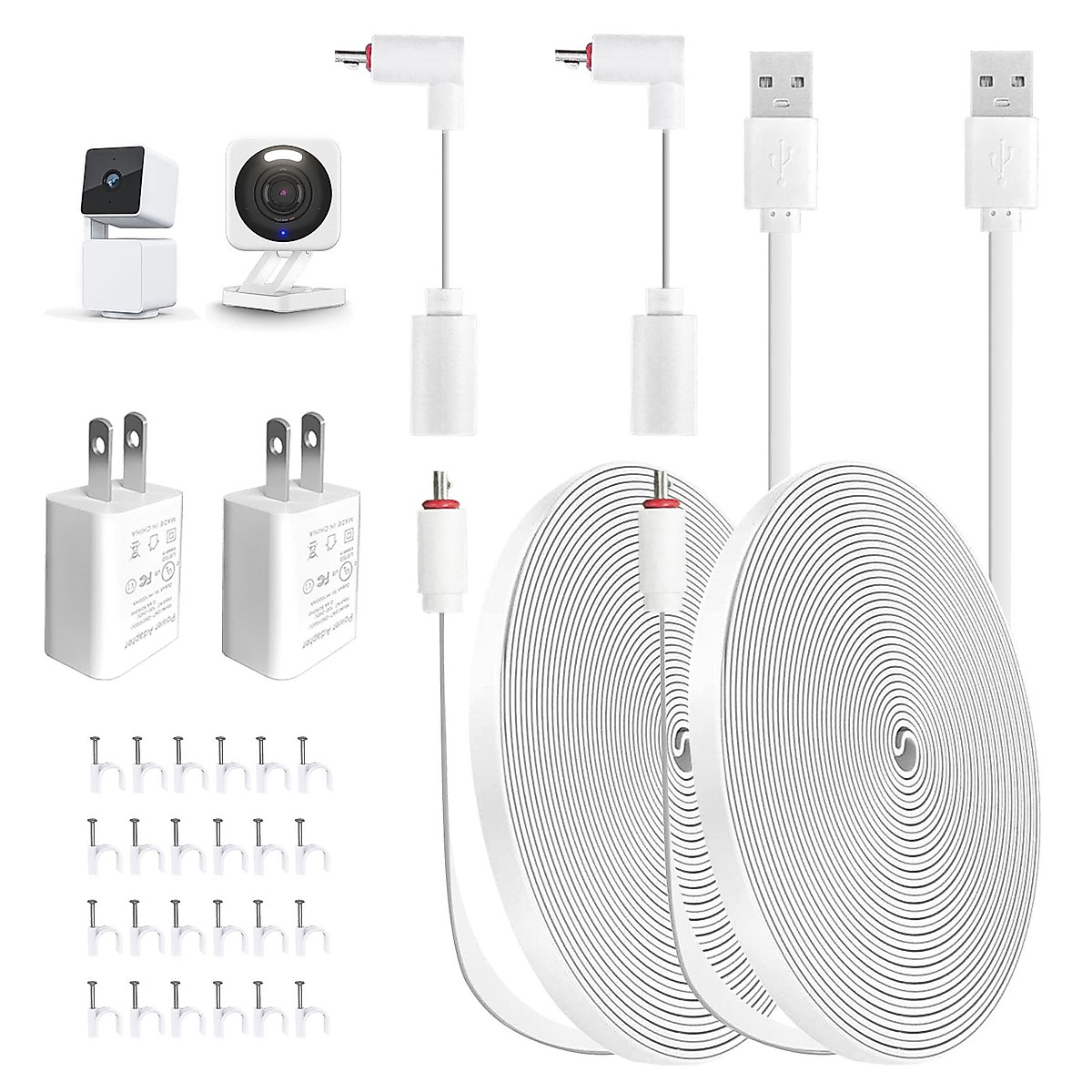 AYIIFEI 26FT Power Extension Cable and Adapter for Wyze Cam v4,Wyze Cam Pan v3,Wyze OG, Wyze Cam v3 and v3 Pro Outdoor,Waterproof Flat Micro USB Charging Cord Charger for Security Camera 2 Pack