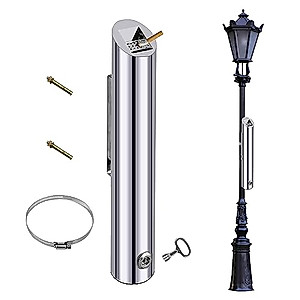 AIWFL 3.15x18.9 in Wall Mounted Large Trash Bin Outdoor/Indoor Trash Cans Holder Waste Containers Ash Bin w/Key (Silver)