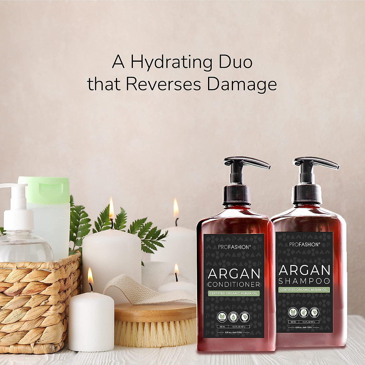 Profashion Keratin and Argan Oil Shampoo & Conditioner Bundle - Kertain Curly Hair Repair - Hair Oils for Natural Hair Growth - Deeply Moisturizing - For Dry, Damaged, and Frizzy Hair - 13.5 Oz each