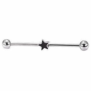316L Surgical Black Star 14g 1 1/2" Industrial bar Ear Barbell Piercing Jewelry Body Accentz® jewelry sold individually